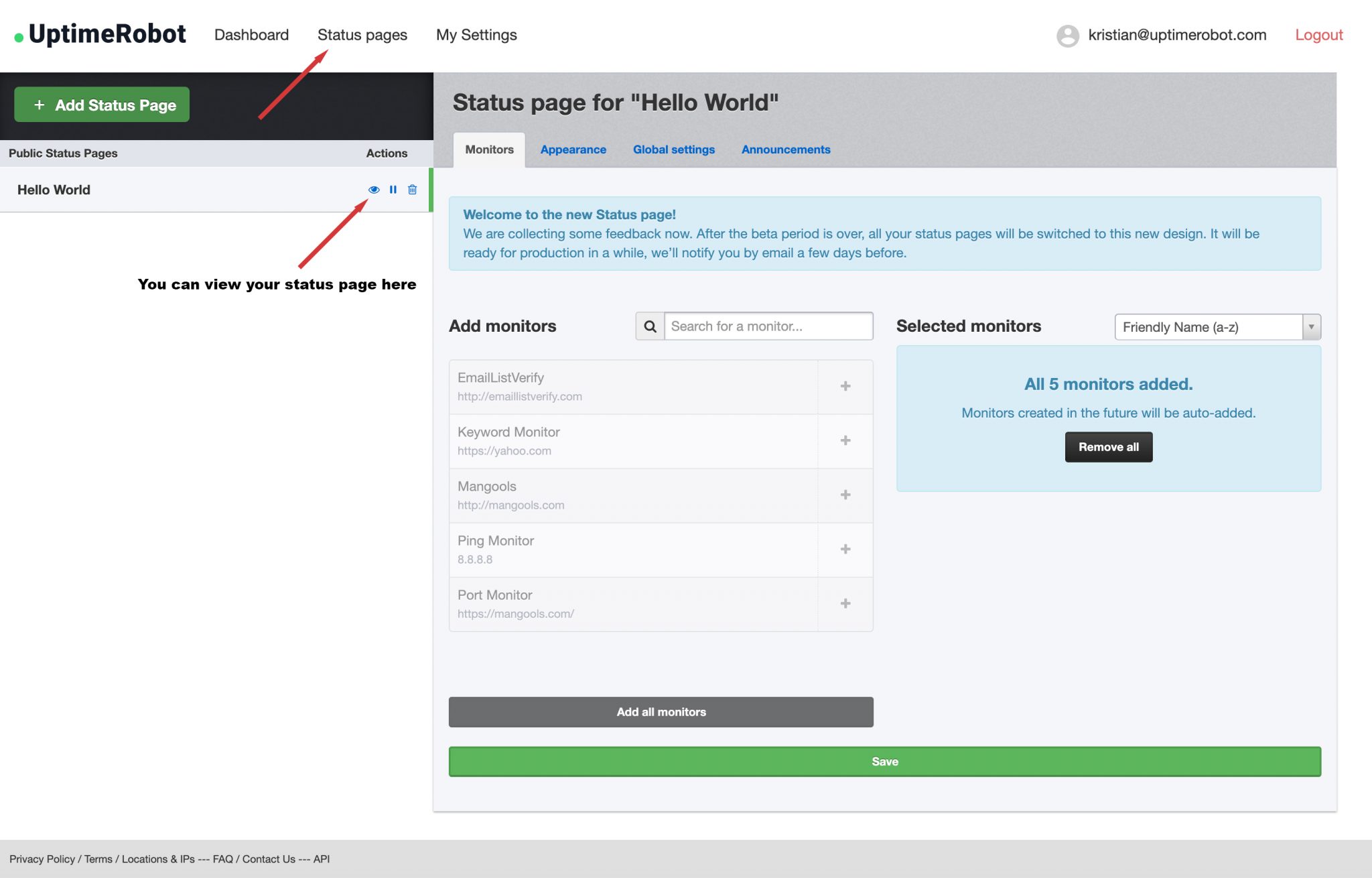 Introducing Public Status Pages 2.0! | UptimeRobot Blog